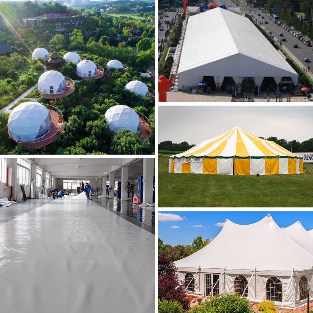 Tent fabric made of heavy duty plastic tarpaulin sheet.