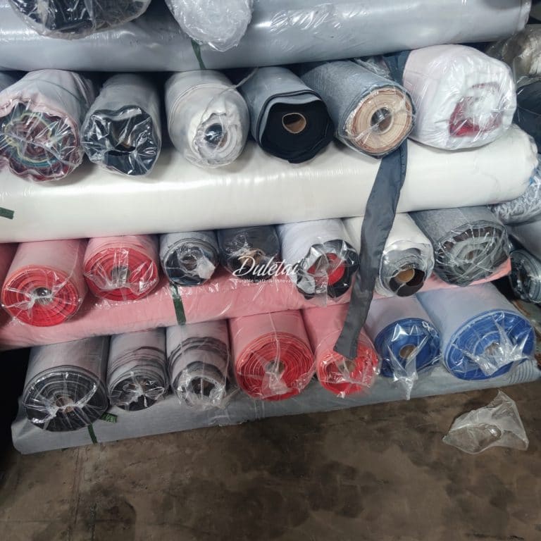 PVC leather stocklot is polyester based fabric laminated with pvc film